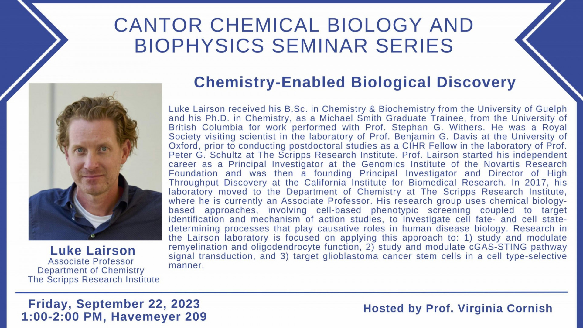 Cantor Chemical Biology and Biophysics Seminar, Presented by Prof. Luke ...