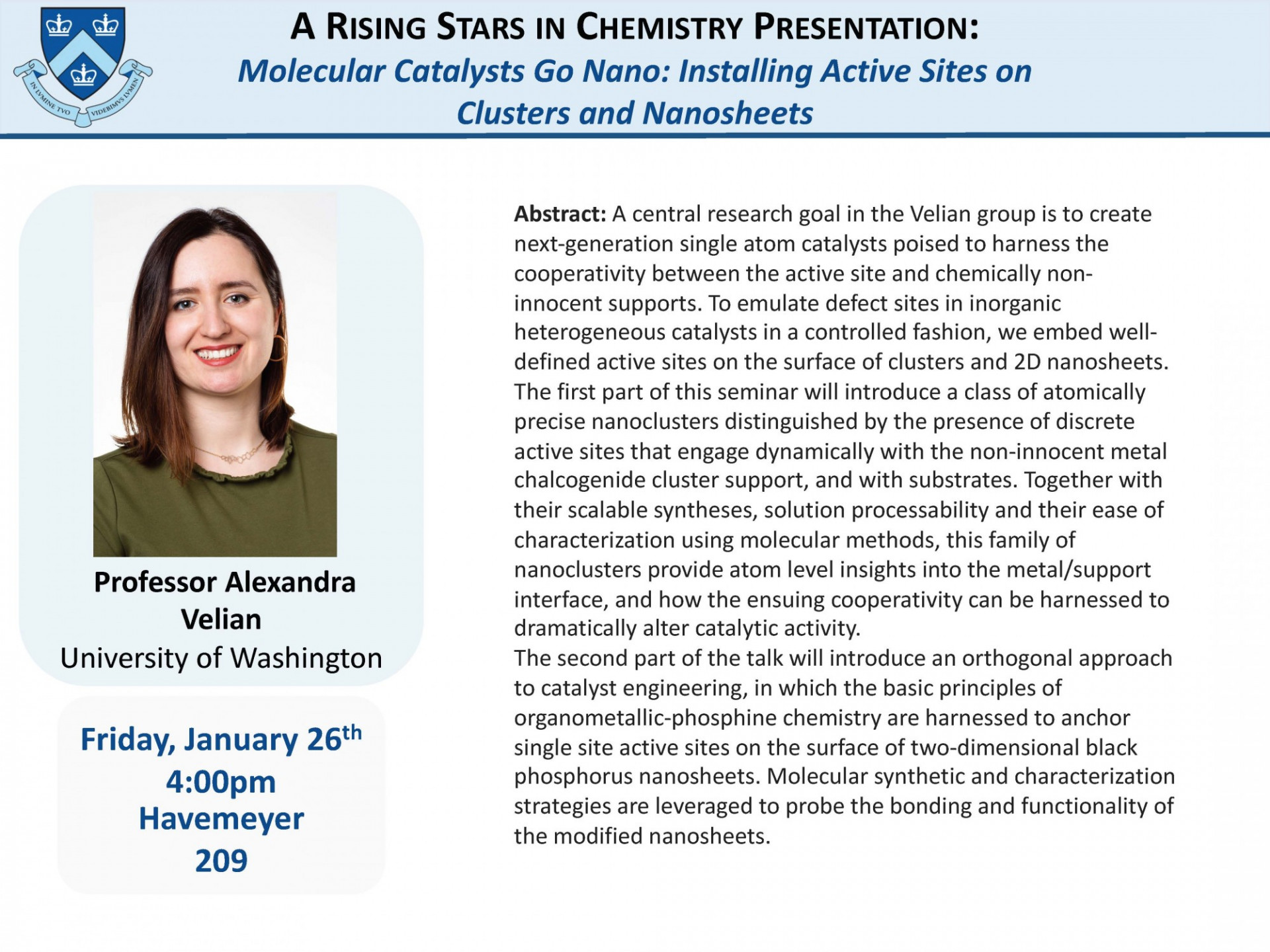 Rising Stars Seminar, Presented by Prof. Alexandra Velian, University ...