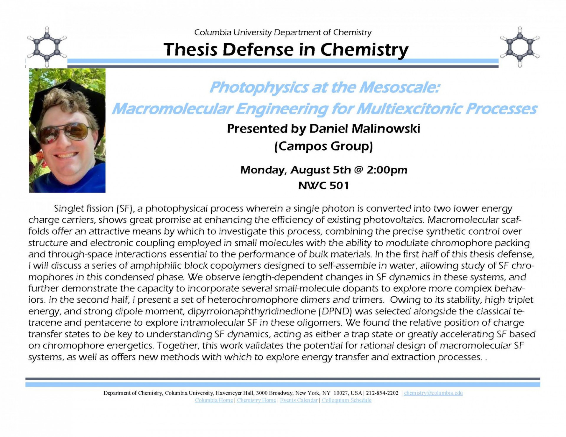 Thesis Defense In Chemistry, Presented by Daniel Malinowski | Chemistry