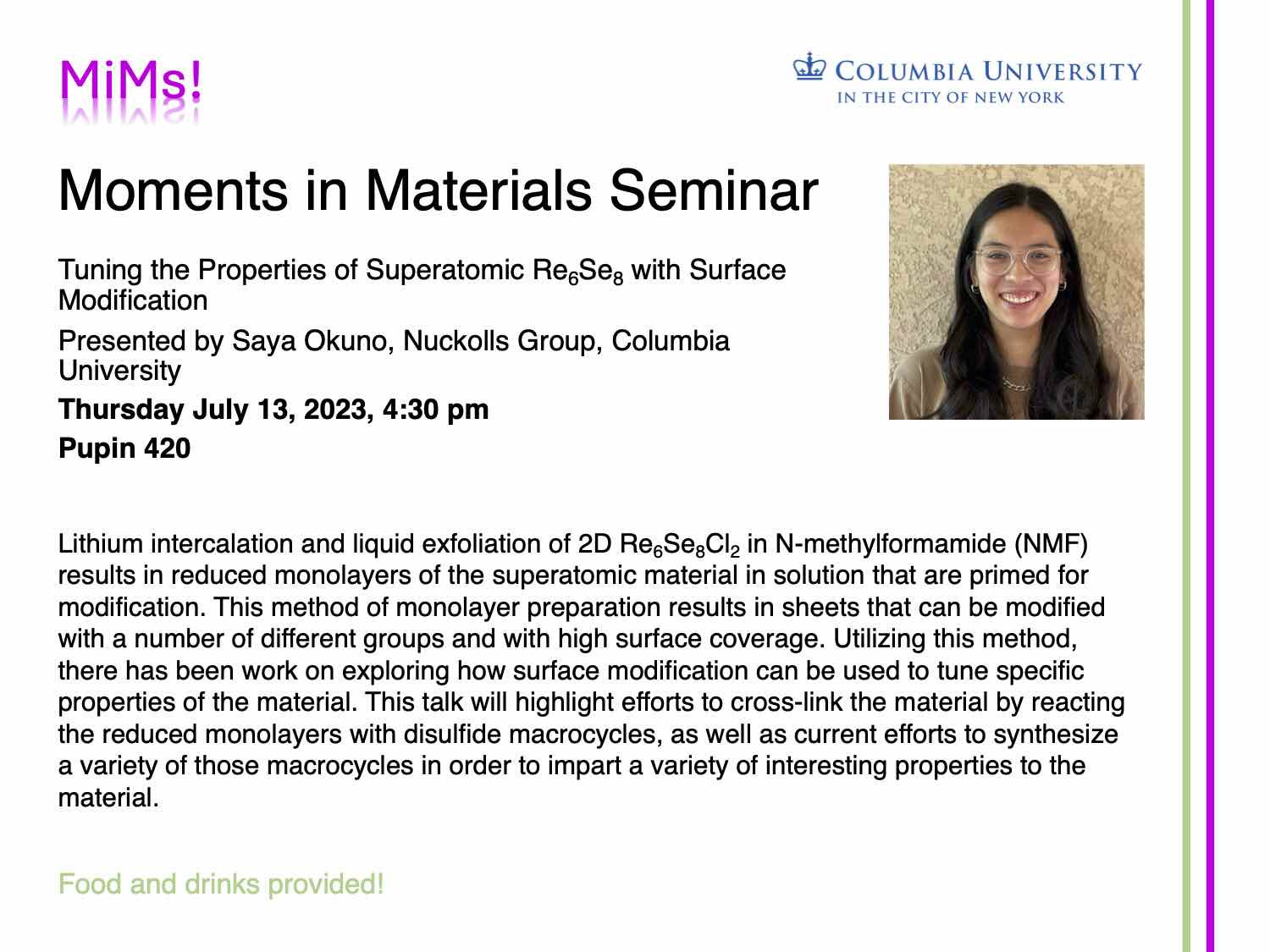Moments in Materials, Presented by Saya Okuno, Nuckolls Group | Chemistry