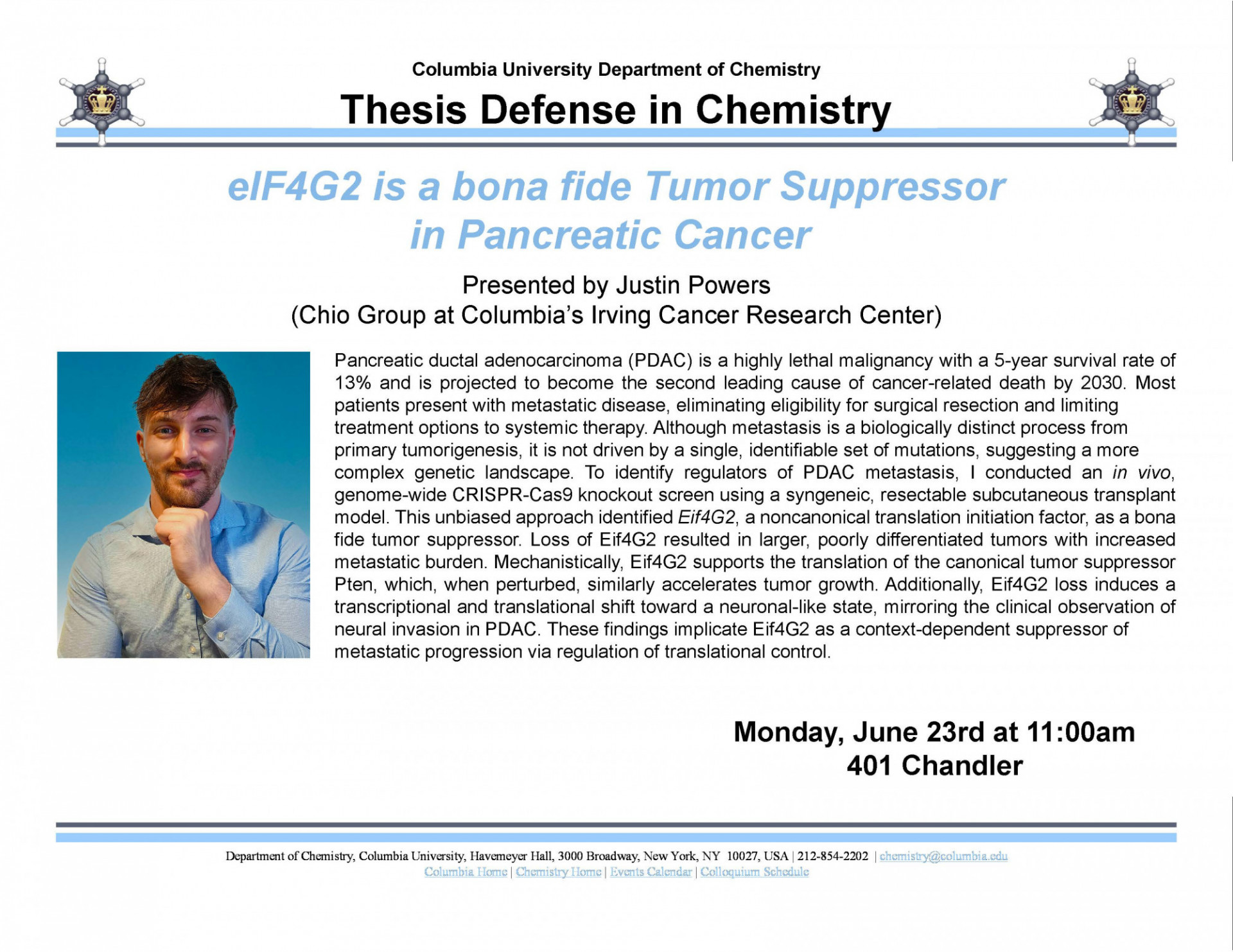 Thesis Defense In Chemistry, Presented by Justin Powers | Chemistry