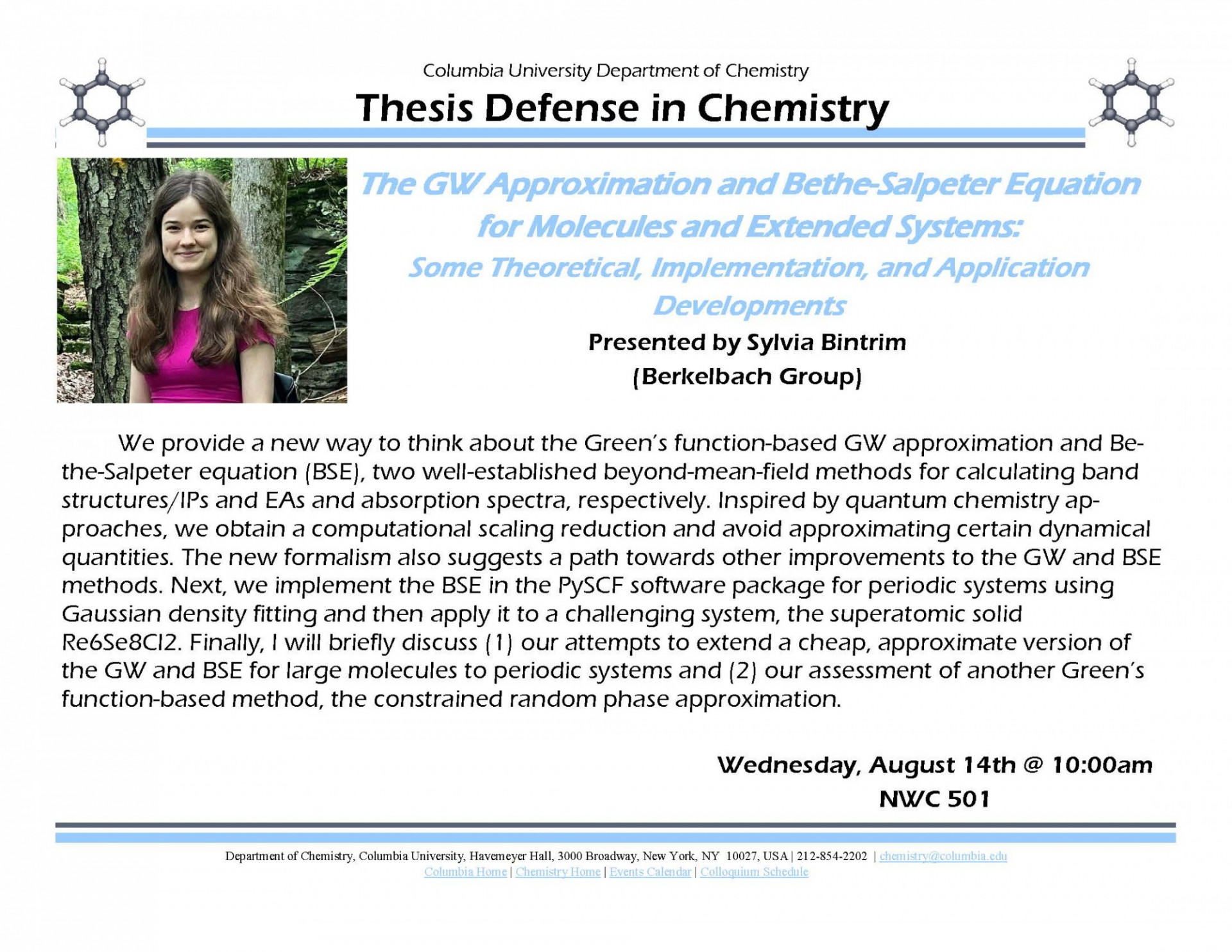 Thesis Defense In Chemistry, Presented by Sylvia Joy Bintrim | Chemistry