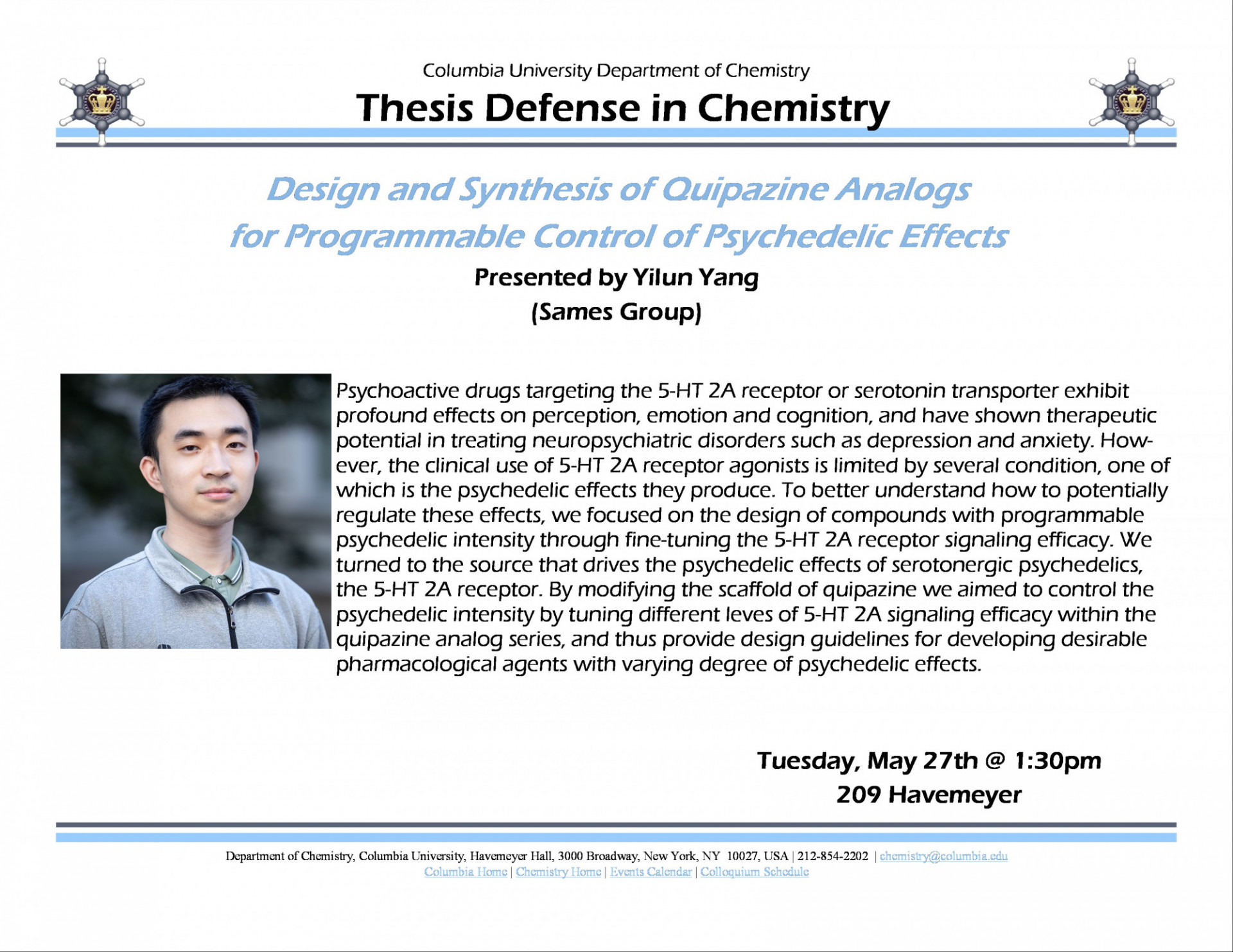 Thesis Defense In Chemistry, Presented by Yilun Yang | Chemistry