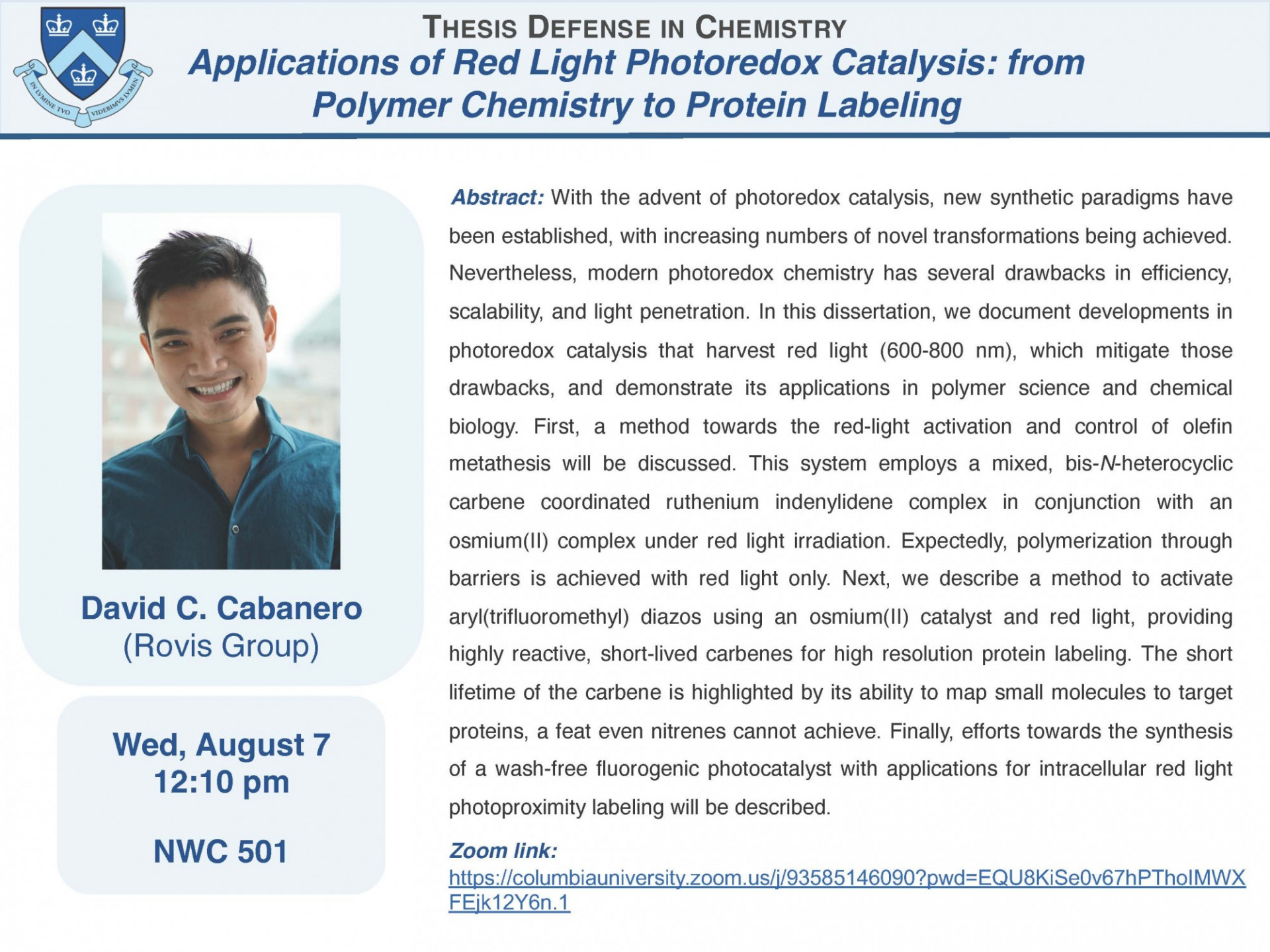 Thesis Defense In Chemistry, Presented by David Cabanero | Chemistry